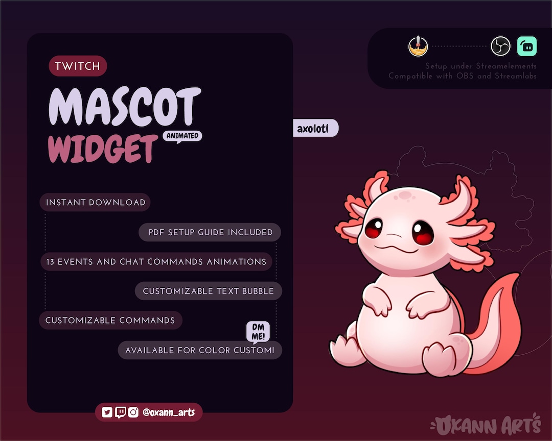 AXOLOTL Mascot / Chibi Stream Pet for Twitch | Cute Animated Animal ...