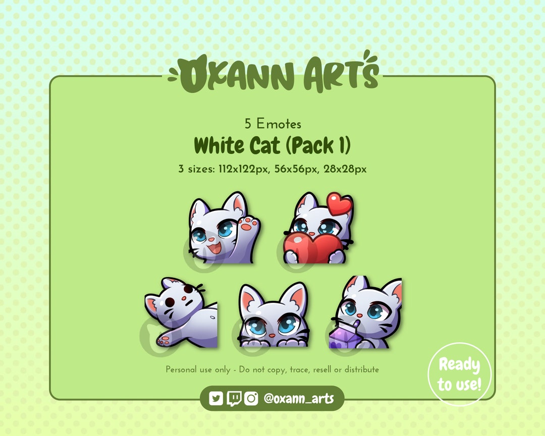 5x WHITE Cat (blue Eyes) Emotes (pack #1) Emoji Pack for Twitch - Cute ...
