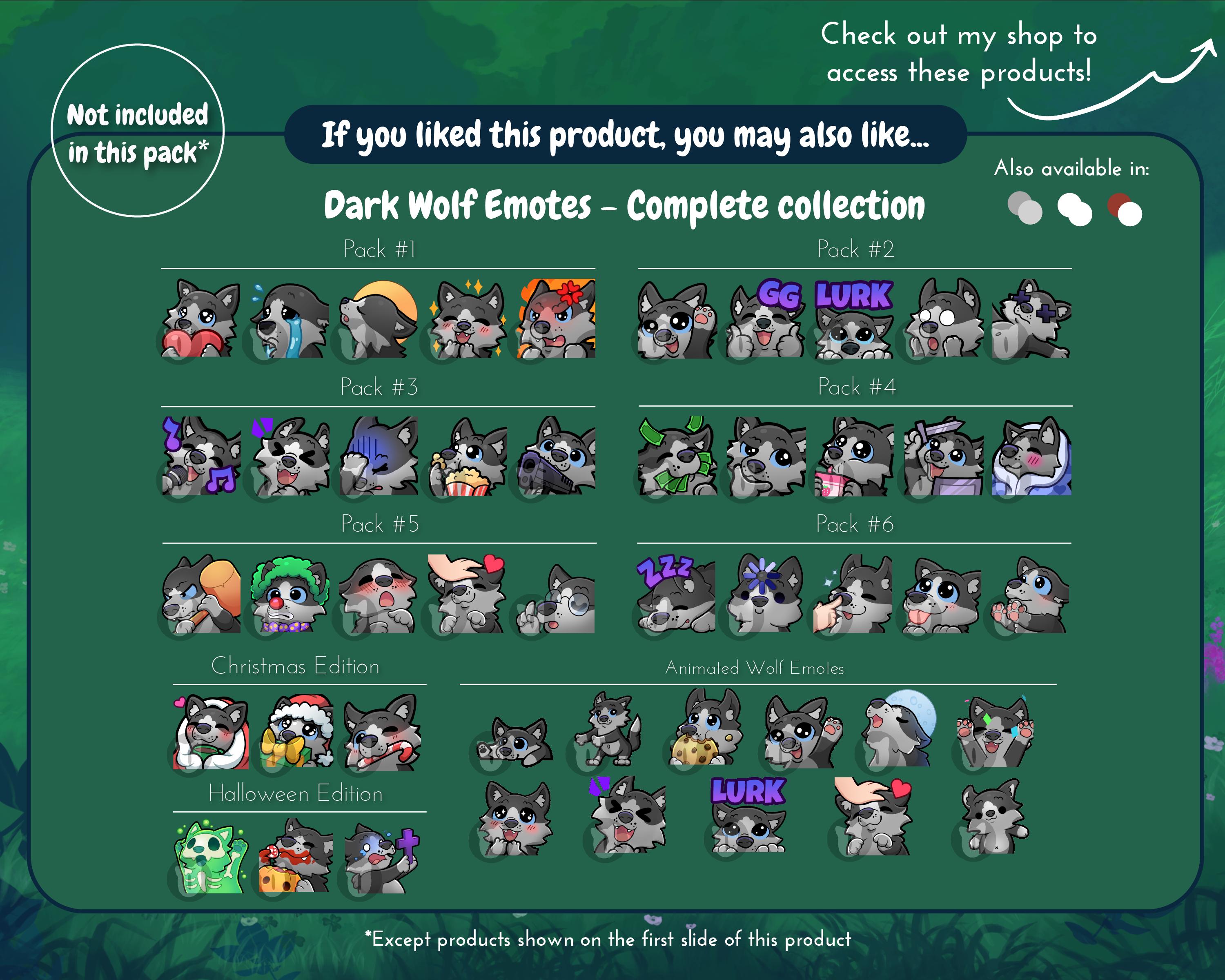 5x BLACK Wolf Emotes Pack for Twitch - Cute Baby Wolf - Kawaii Wolf or ...