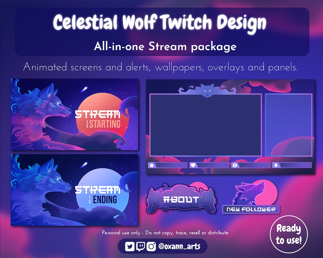 Celestial Wolf Stream Package: Animated Overlays, Alerts, Screens ...
