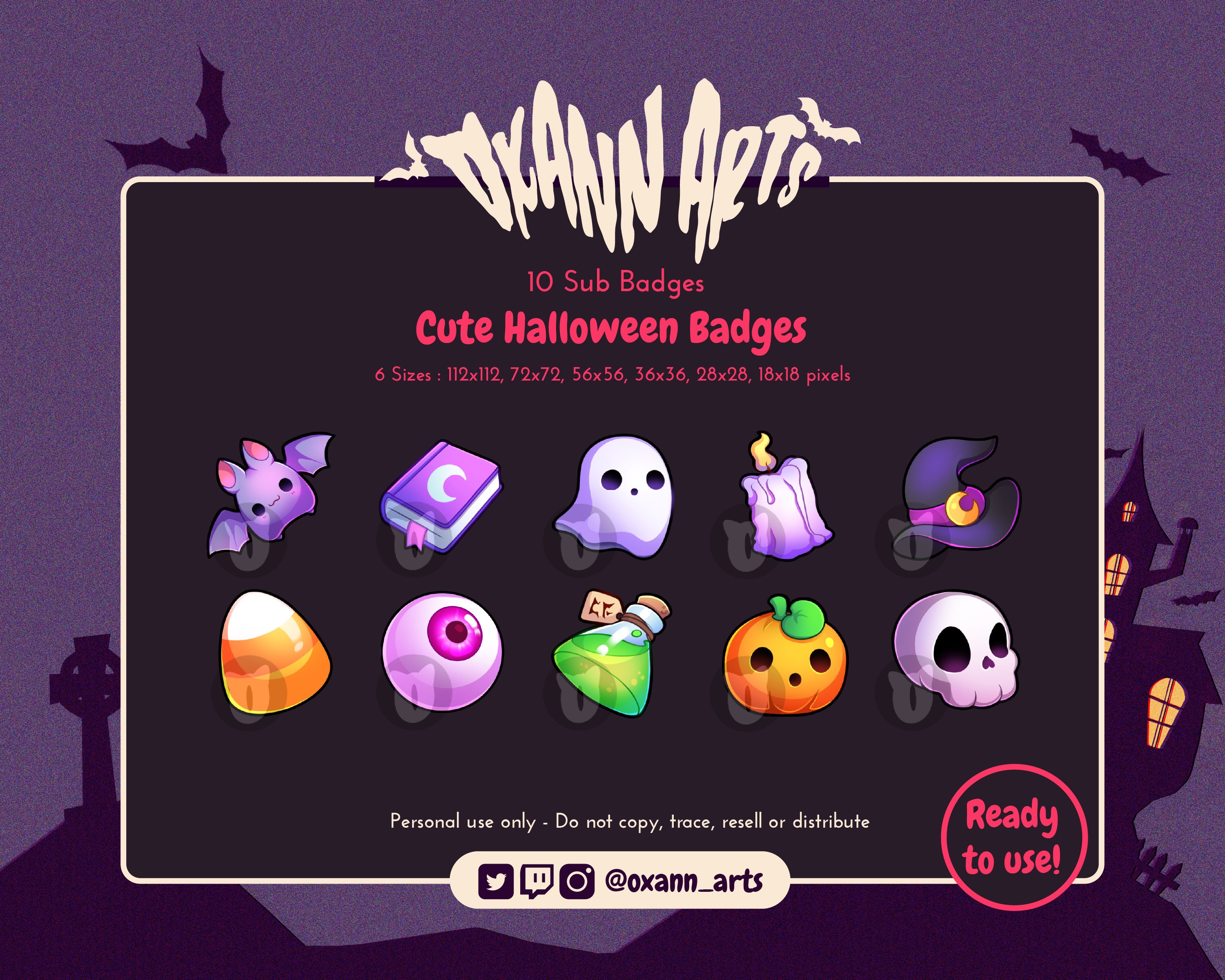 CUTE HALLOWEEN Badges Pack 10x Spooky Kawaii Sub Badges for - Etsy