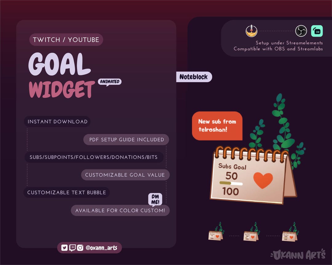 NOTEBLOCK & Plants Stream GOAL WIDGET for Twitch and Youtube | Sub ...