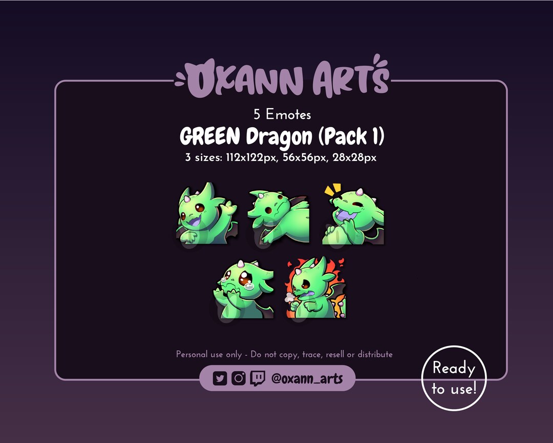 5x GREEN DRAGON Emotes for Twitch (pack 1) - Cute Dragonflight Emojis ...