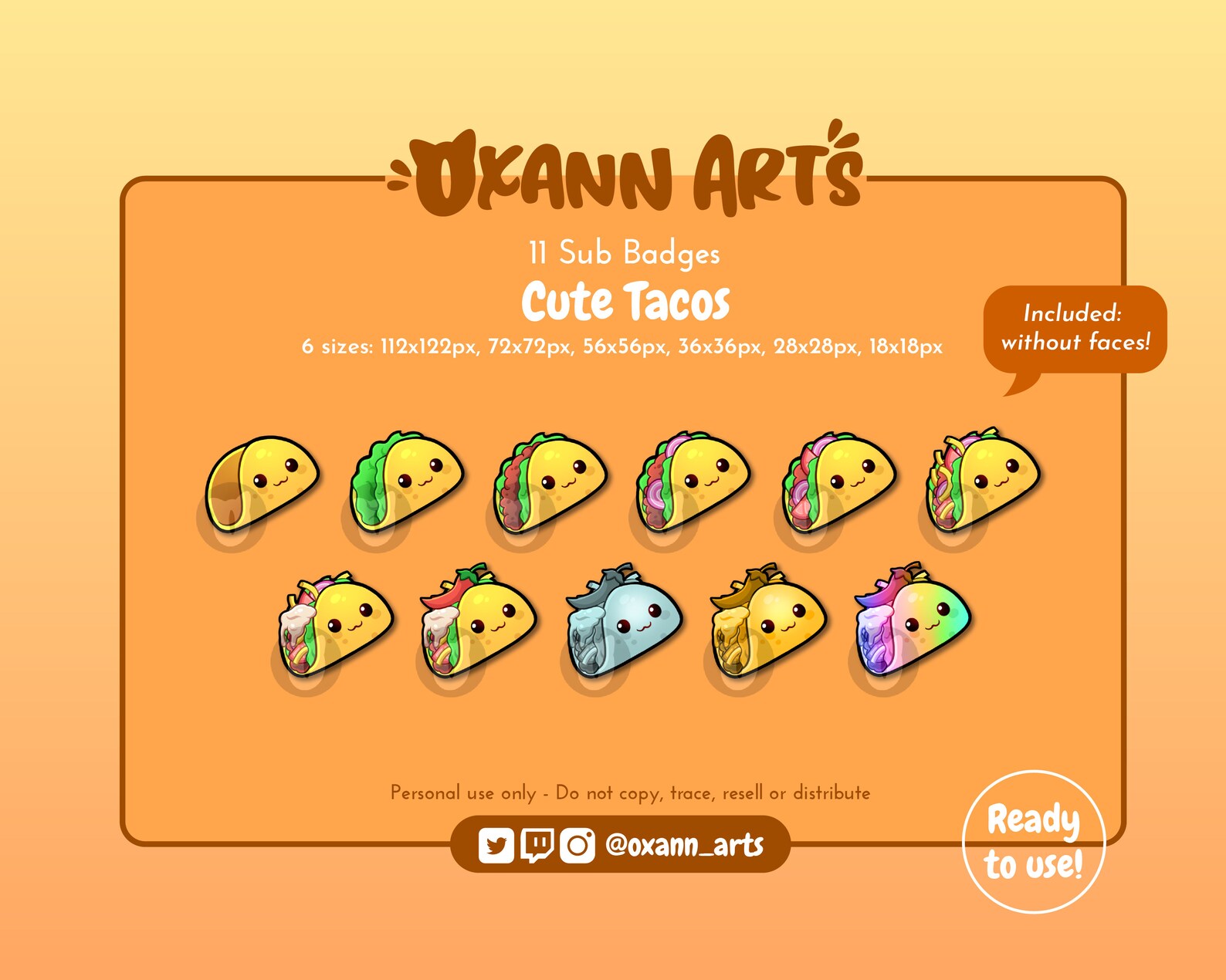 TACOS Badges Pack 11x Kawaii Sub Badges for Twitch and - Etsy