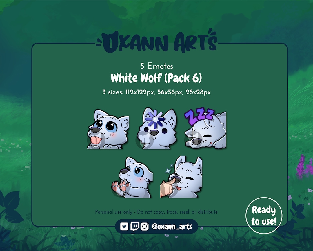 5x WHITE Wolf Emotes Pack for Twitch - Cute Baby Wolf - Kawaii Wolf or ...