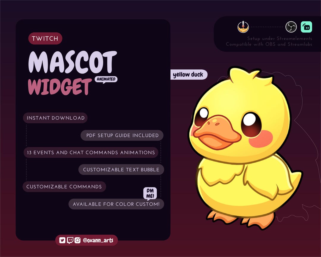 Animated Yellow DUCK Stream Mascot: Chibi Twitch Pet, Customizable ...