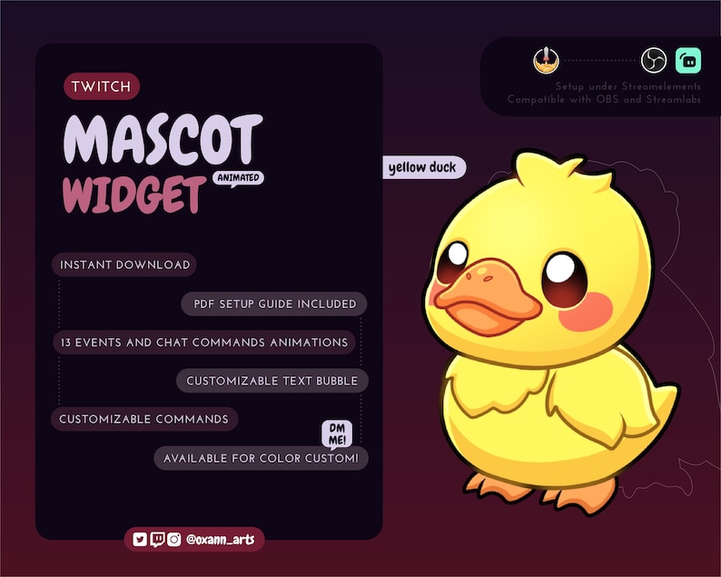 Animated Yellow DUCK Stream Mascot: Chibi Twitch Pet, Customizable ...