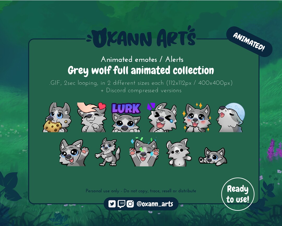 FULLPACK - GREY Wolf Animated Emotes and Alerts for Twitch and Discord ...
