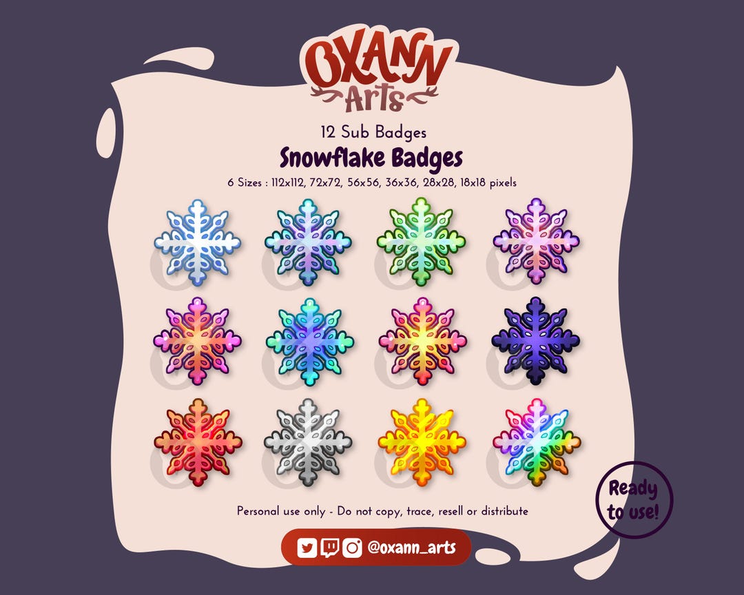 12x SNOWFLAKE Sub Badges or Emotes for Twitch | Winter Streaming Cheer ...