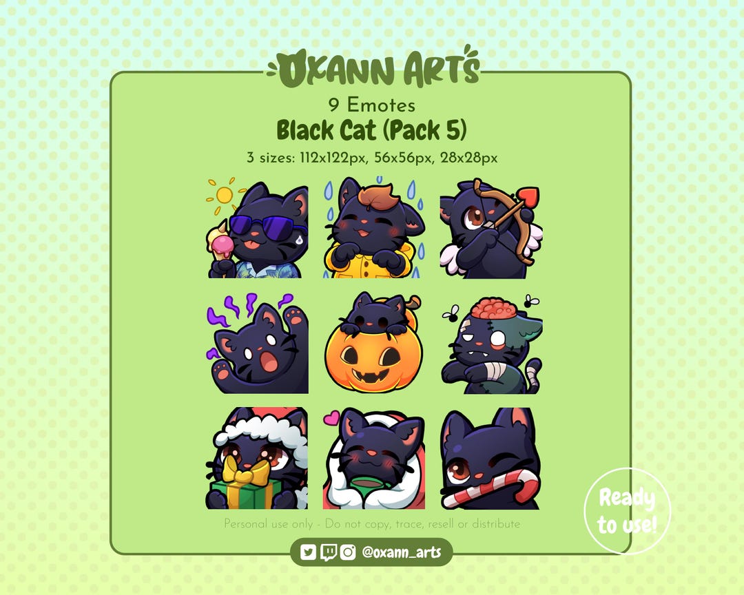 BLACK Cat Emotes (pack #5) Emoji Pack for Twitch and Discord (9-pack ...