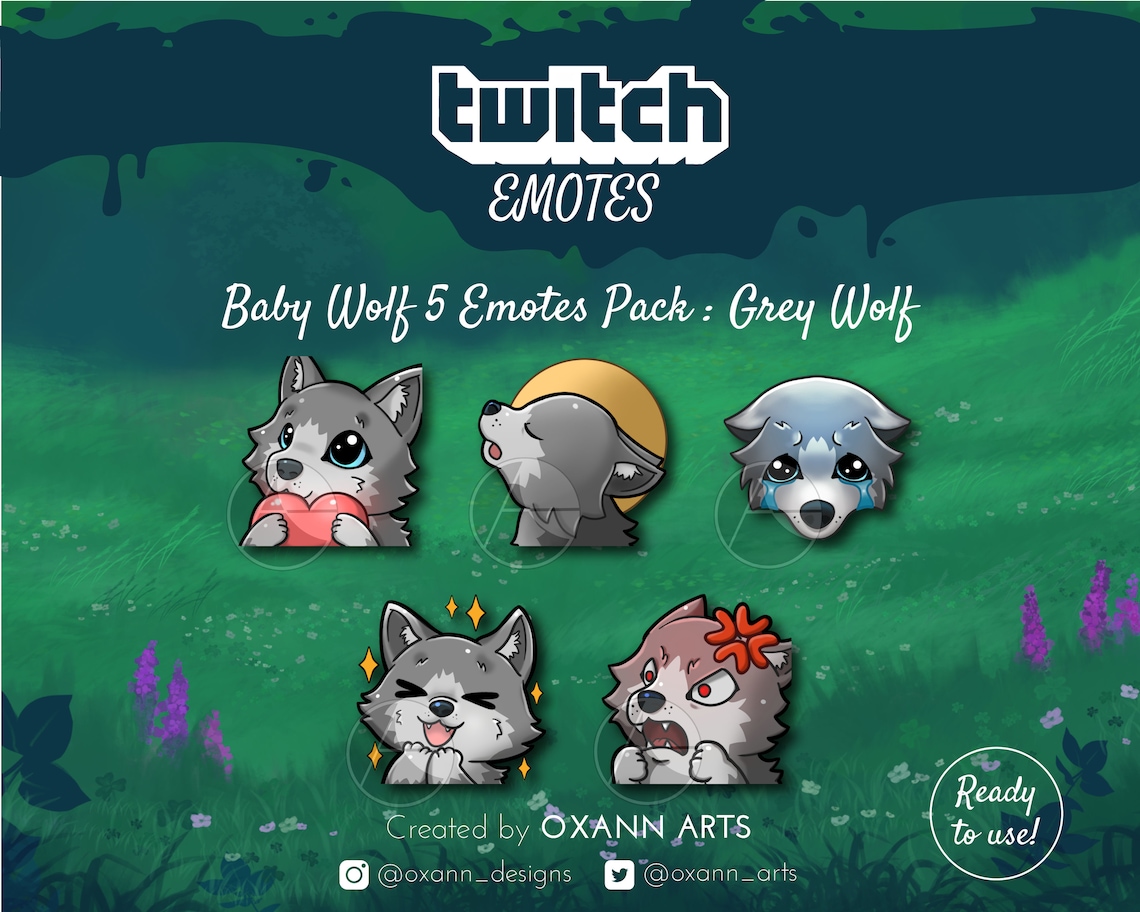 5x GREY Wolf Emotes Pack for Twitch Cute baby wolf Kawaii | Etsy