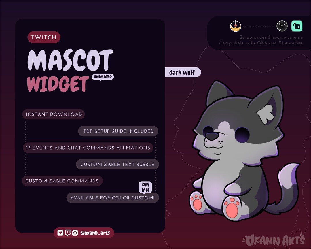 Animated Dark Wolf Stream Mascot: Chibi Twitch Pet, Customizable ...