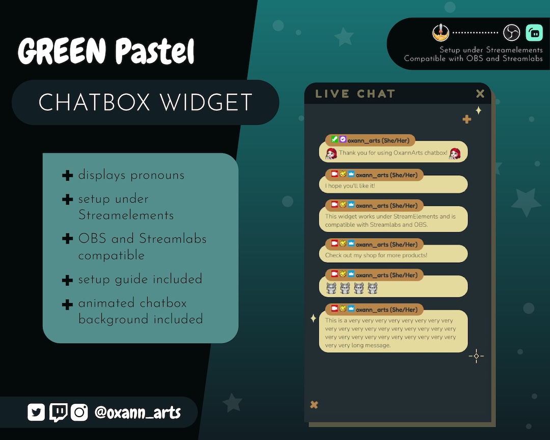 Animated CHATBOX & Chat WIDGET for Twitch - GREEN Celestial Pastel ...