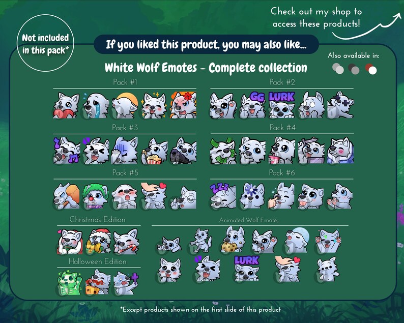 5x WHITE Wolf Emotes Pack for Twitch - Cute Baby Wolf - Kawaii Wolf or ...