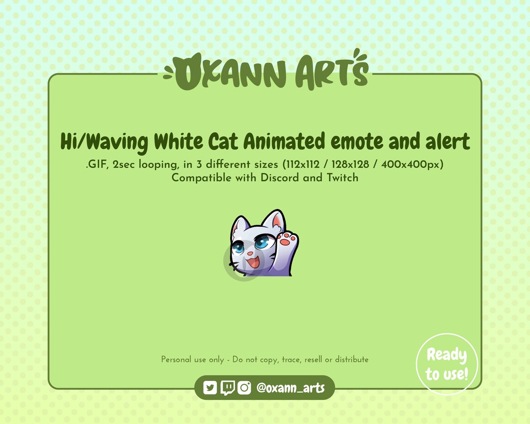 WHITE Waving / Hi CAT Animated Emote and Alert for Twitch and Discord ...