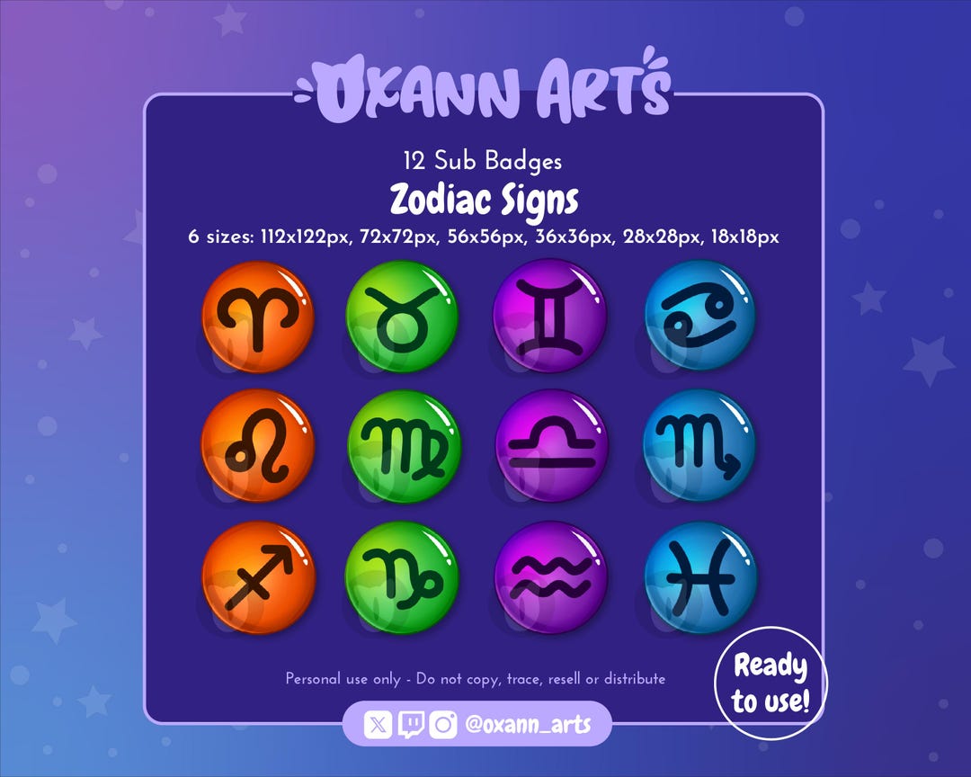 Zodiac Signs Badges for Twitch/discord - Streaming Sub/bit/channel ...