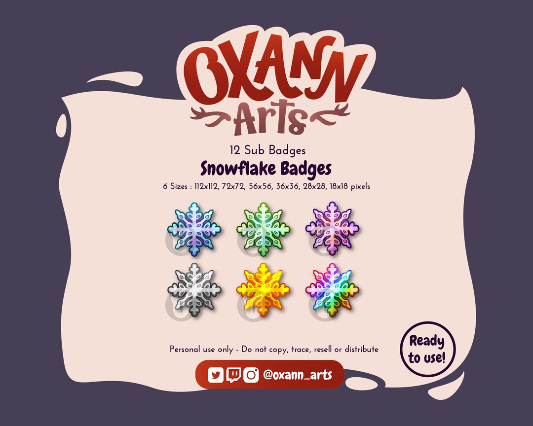 6x SNOWFLAKE Sub Badges or Emotes for Twitch Winter Streaming Cheer ...