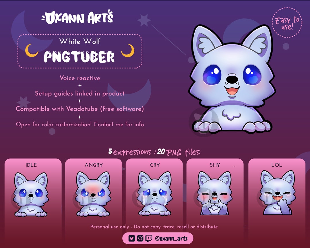 WHITE WOLF Pngtuber Model | Cute Stream Mascot 5 Expressions for OBS or ...