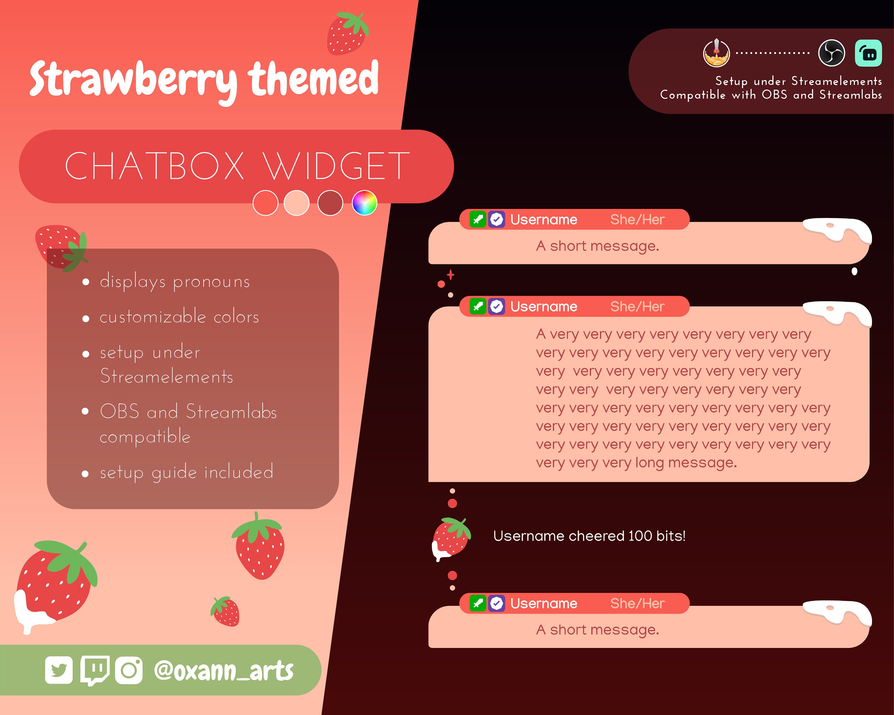 CHATBOX Widget for TWITCH - STRAWBERRY & Cream Themed Chat Overlay With Events | Customizable ...