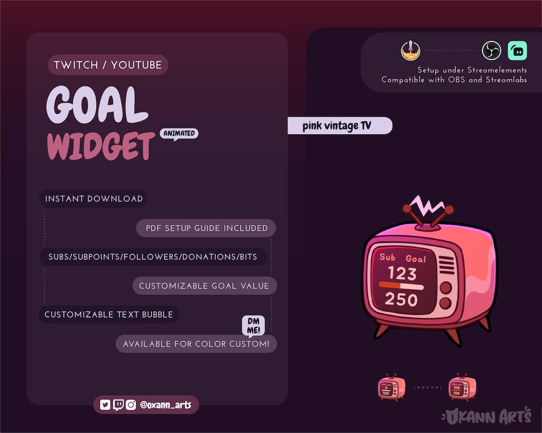 Pink TV Stream GOAL WIDGET for Twitch and Youtube | Sub/followers/tips ...