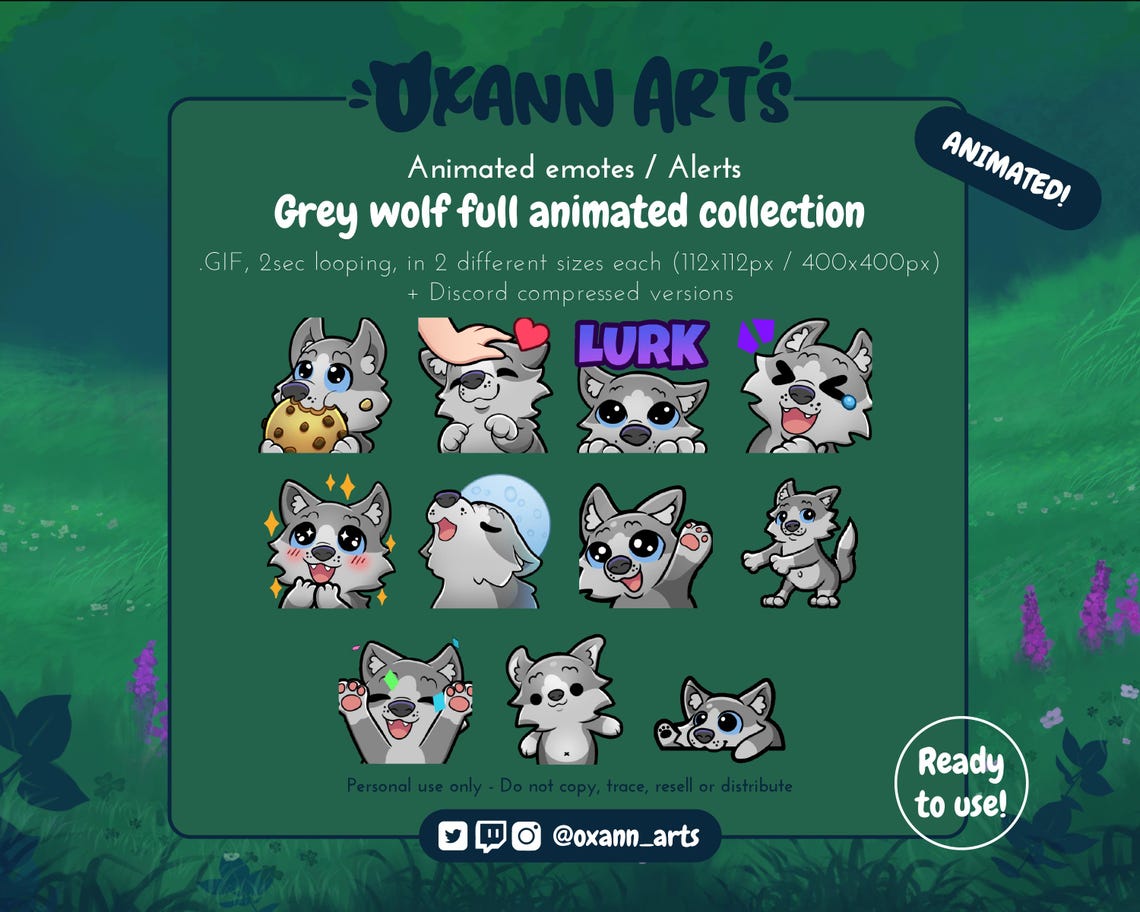 FULLPACK - GREY Wolf Animated Emotes and Alerts for Twitch, Discord and ...