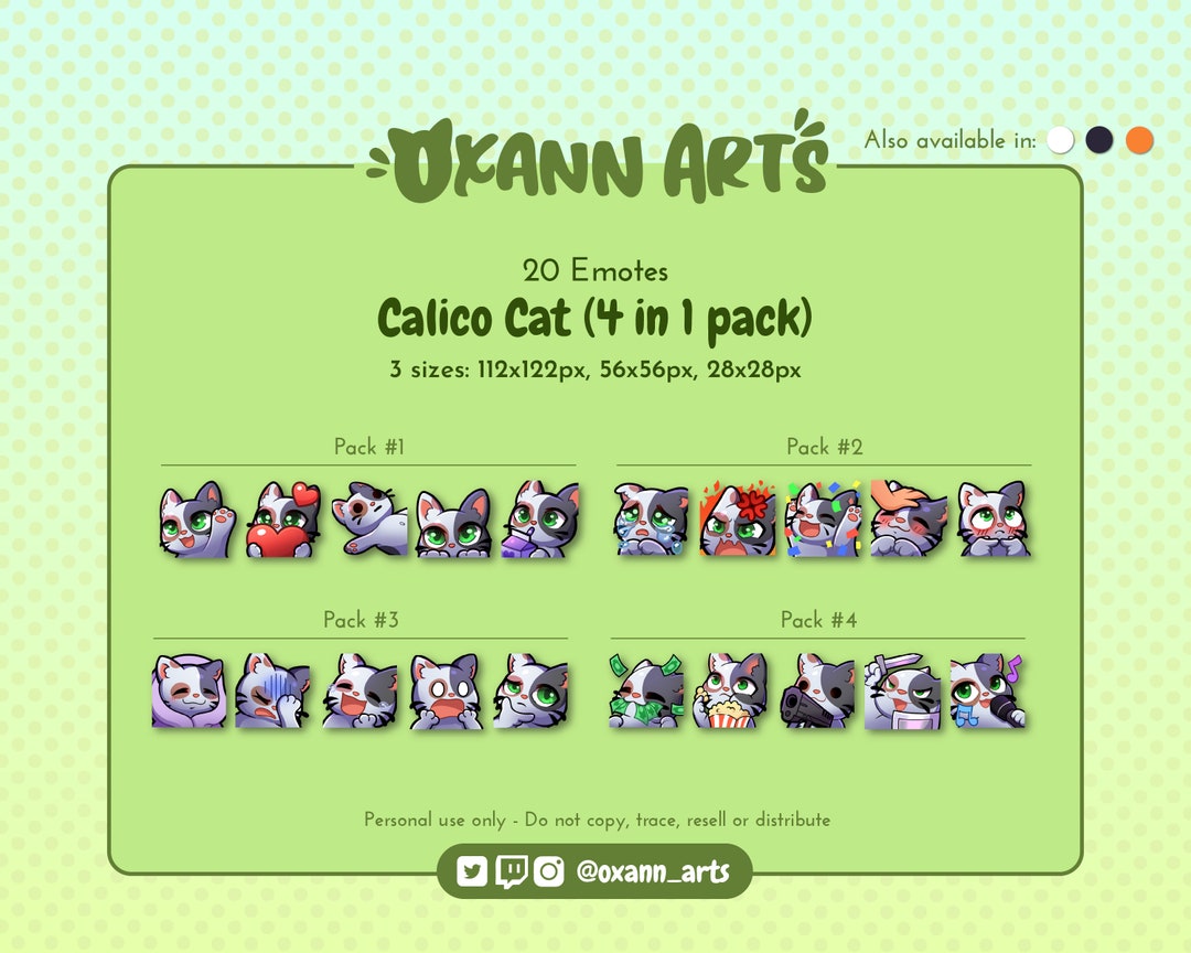 20x CALICO Cat Emotes (all-in-one Pack) Emoji Pack for Twitch - Cute ...