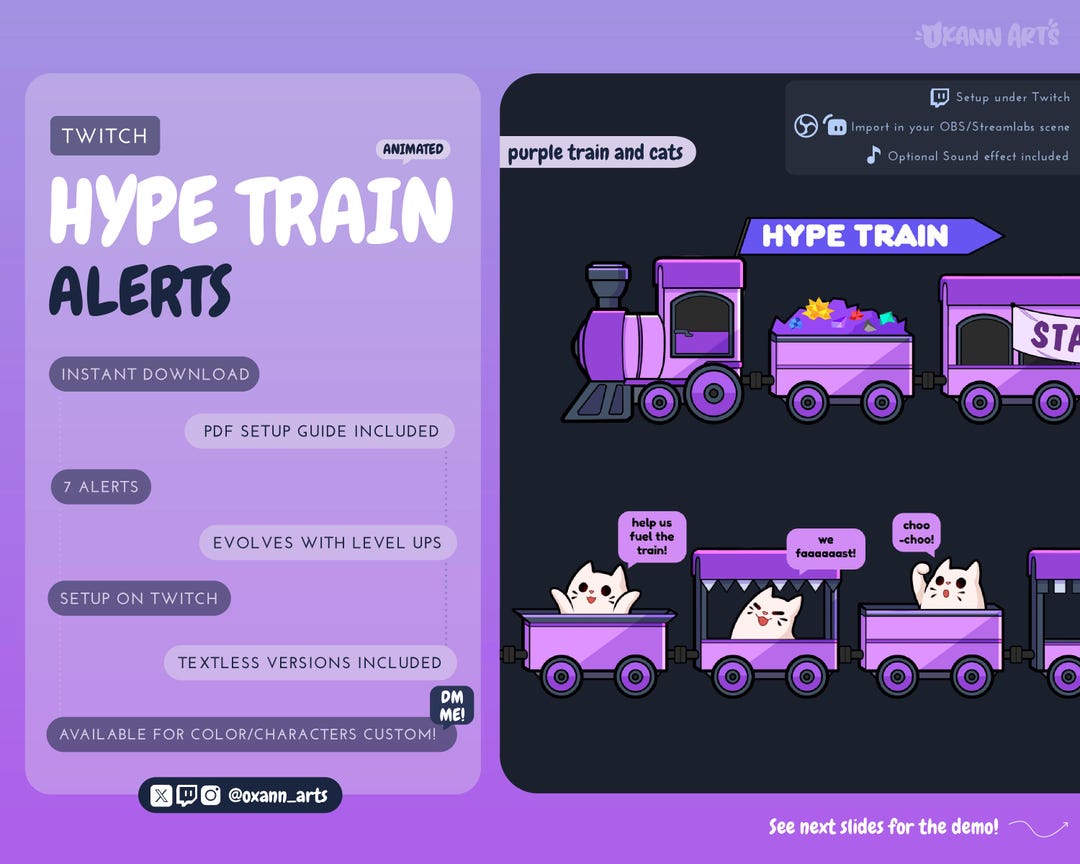 HYPE TRAIN Alerts for Twitch | Purple Locomotive With Cute Cats | Easy ...
