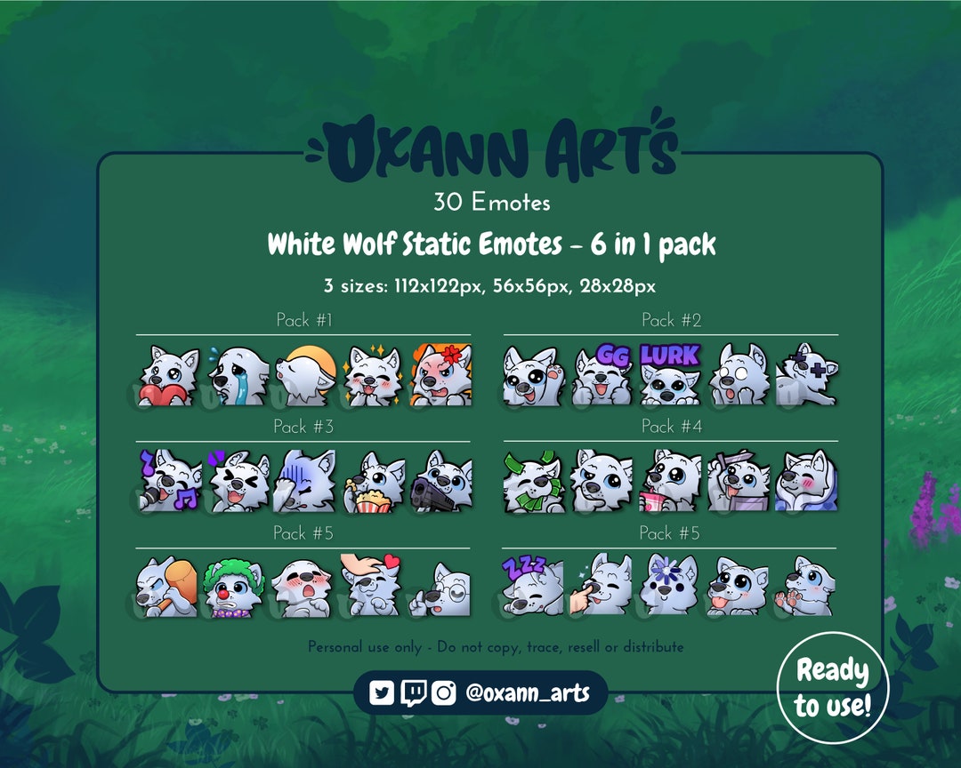 30x WHITE Wolf Emotes Pack for Twitch Cute Baby Wolf Kawaii Wolf or ...