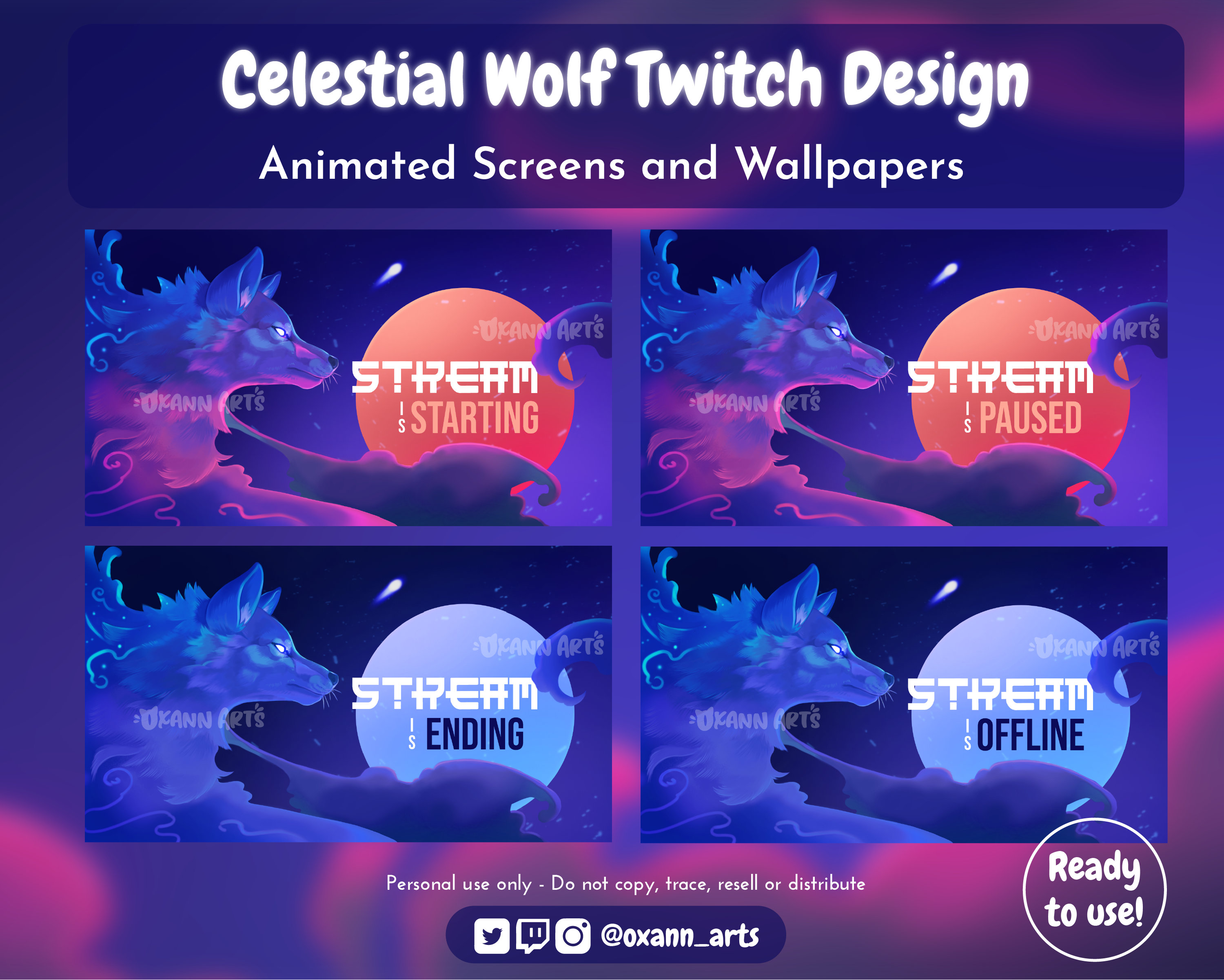 CELESTIAL WOLF Animated Twitch Screens Stream Package - Etsy