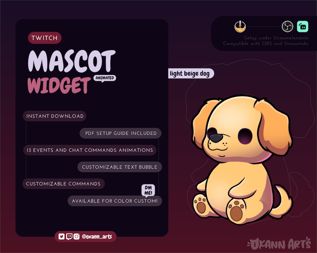 Beige DOG Mascot / STREAM PET for Twitch | Cute Animated Customizable ...