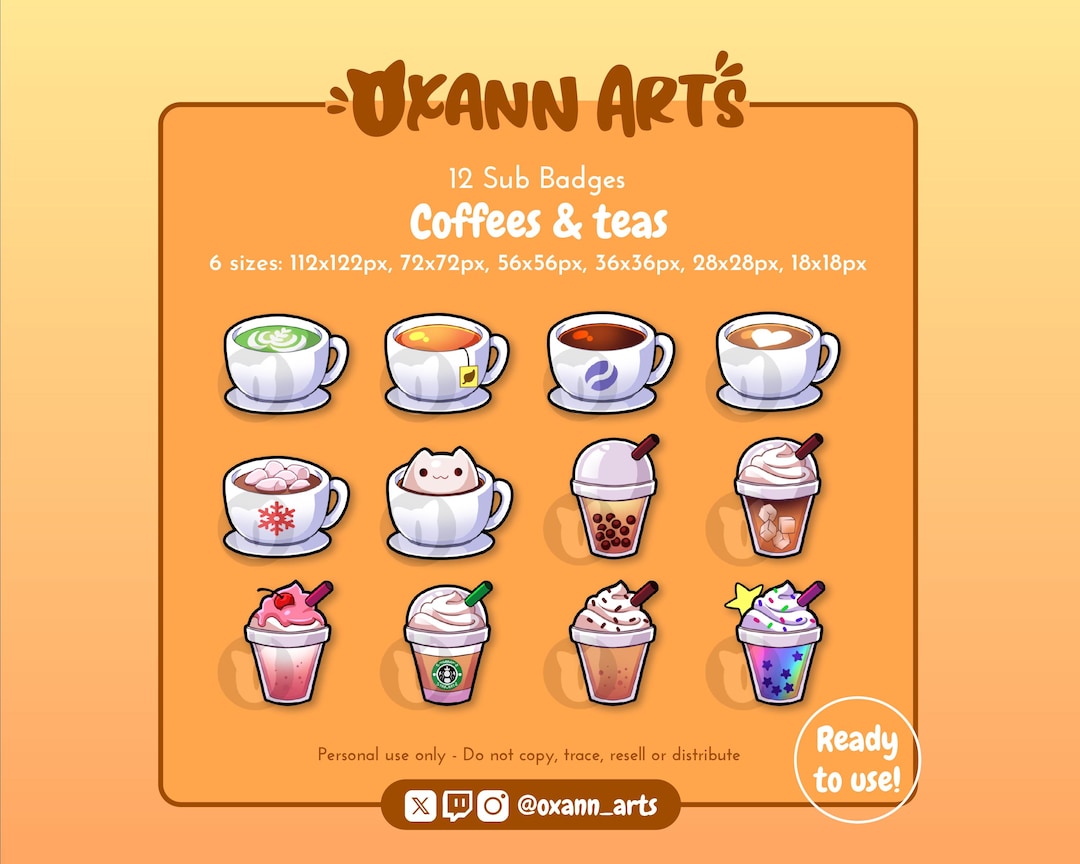 Coffee and Tea Cups Badges for Twitch/discord - Streaming Sub/bit ...