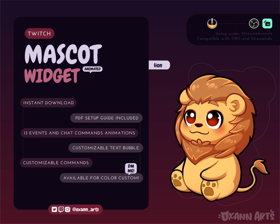 Animated Lion Stream Mascot: Chibi Twitch Pet, Customizable ...