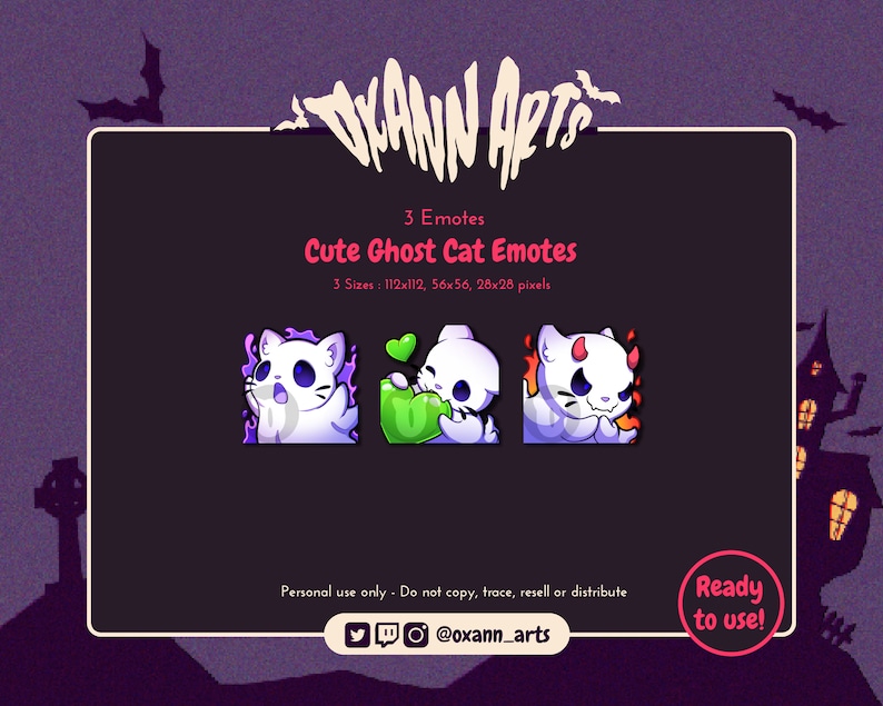 Halloween Ghost CAT Emotes for Twitch, Discord and Streaming (3-pack ...