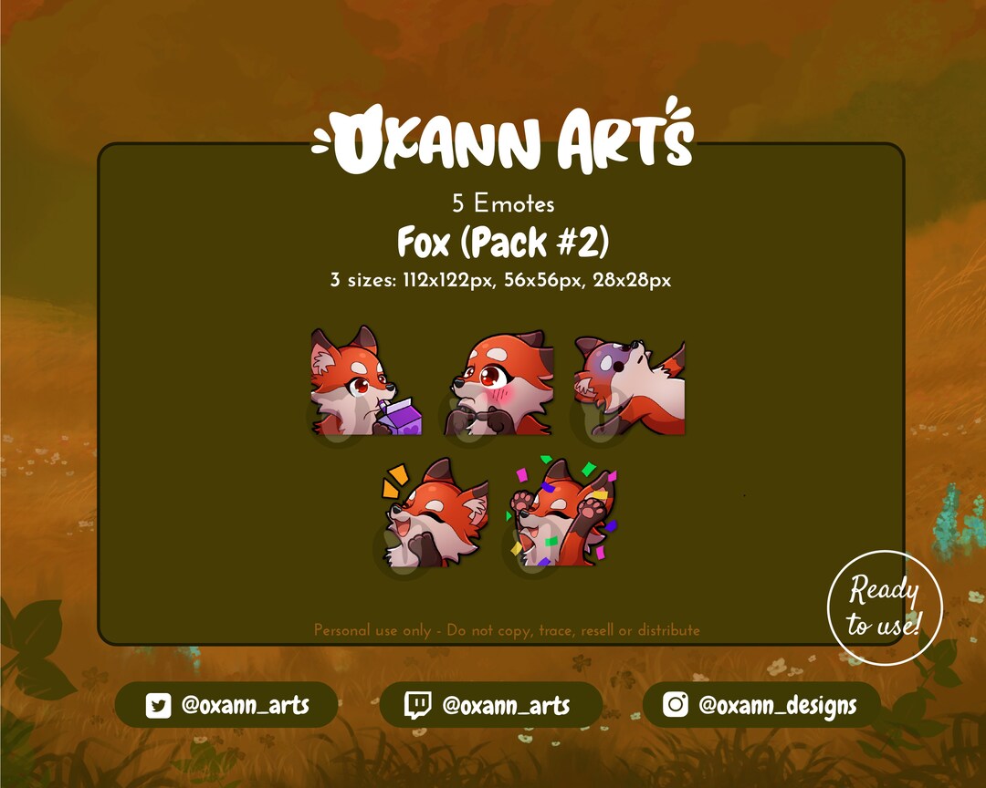5x RED FOX Emotes (pack 2) for Twitch - Cute Baby Red Fox - Kawaii ...