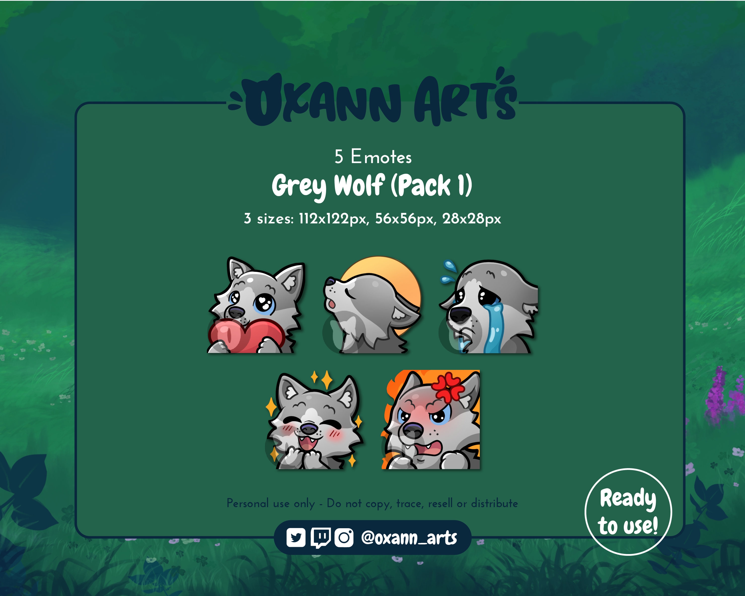 5x GREY Wolf Emotes Pack for Twitch Cute Baby Wolf Kawaii - Etsy
