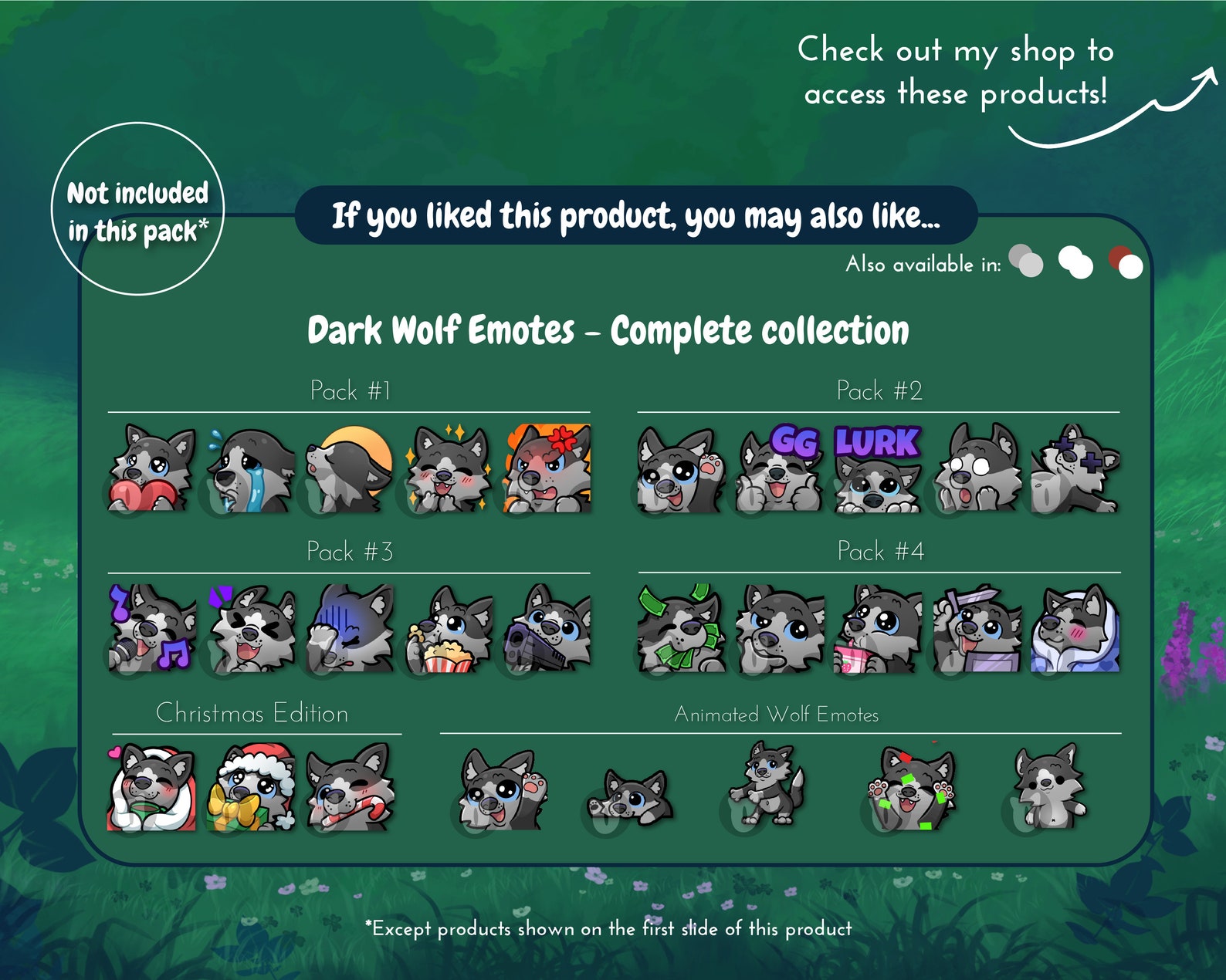 5x DARK Wolf Emotes Pack for Twitch Cute Baby Wolf Kawaii | Etsy