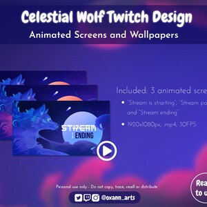 Celestial Wolf Animated Twitch Screens: Stream Package (instant ...