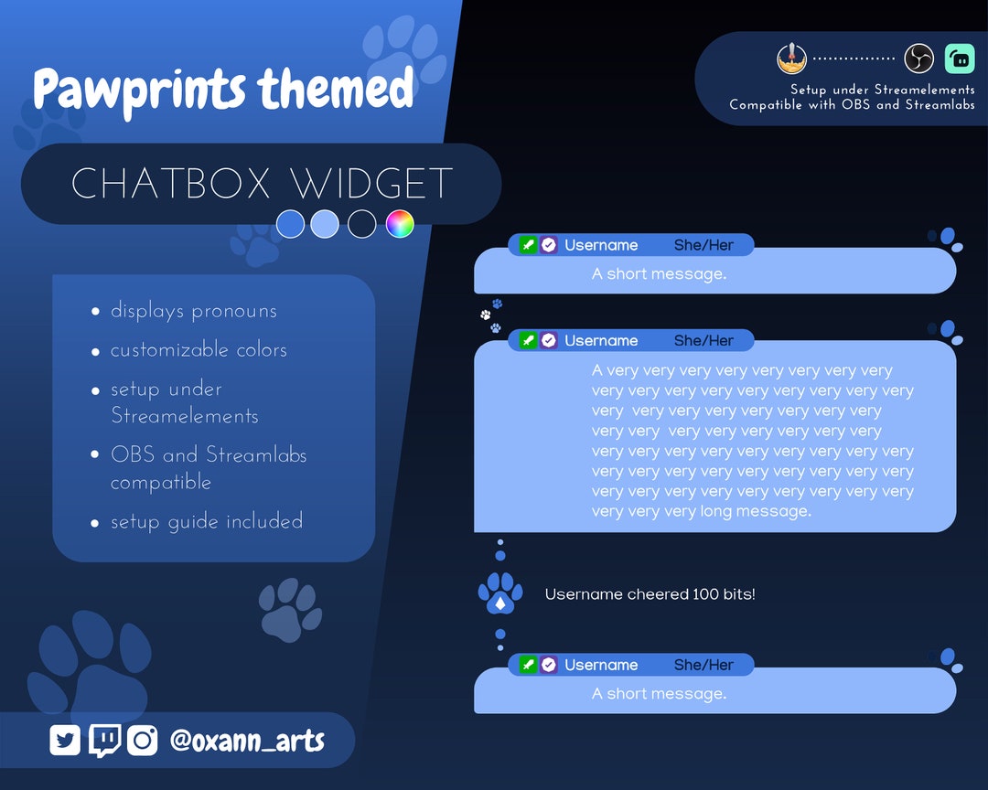 CHATBOX Widget for TWITCH - Wolf/dog/cat PAWPRINT Themed Chat Overlay ...