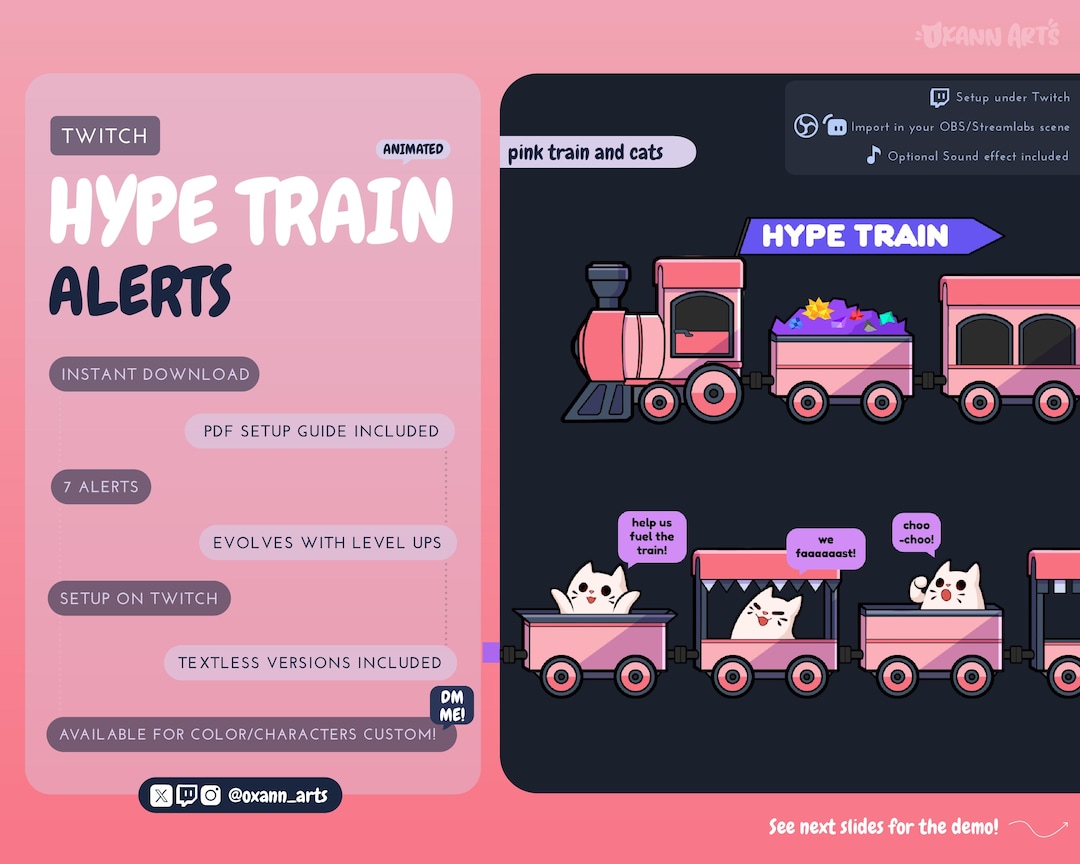 HYPE TRAIN Alerts for Twitch | Pink Locomotive With Cute Cats | Easy Setup on Twitch | 7 ...