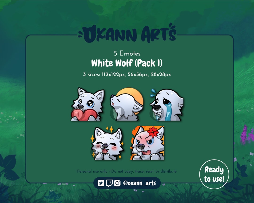 5x WHITE Wolf Emotes Pack for Twitch - Cute Baby Wolf - Kawaii Wolf or ...