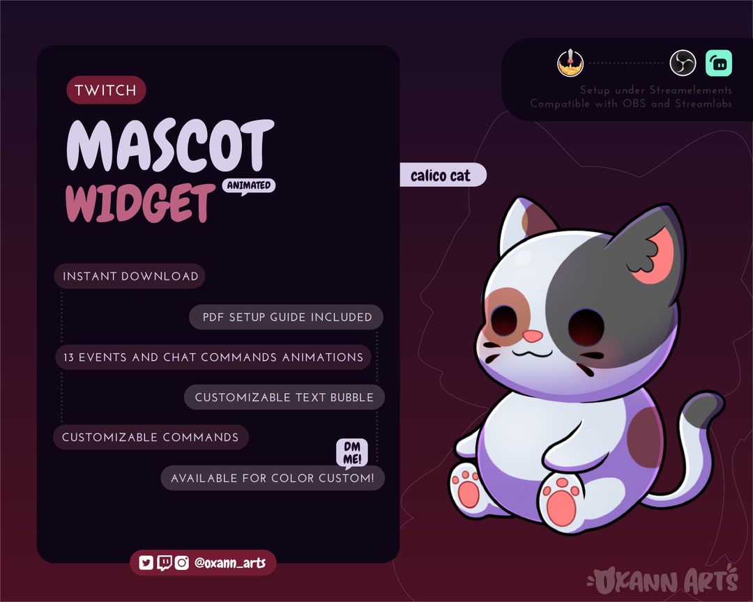 CALICO CAT Mascot / Stream Pet for Twitch | Cute Animated Customizable ...