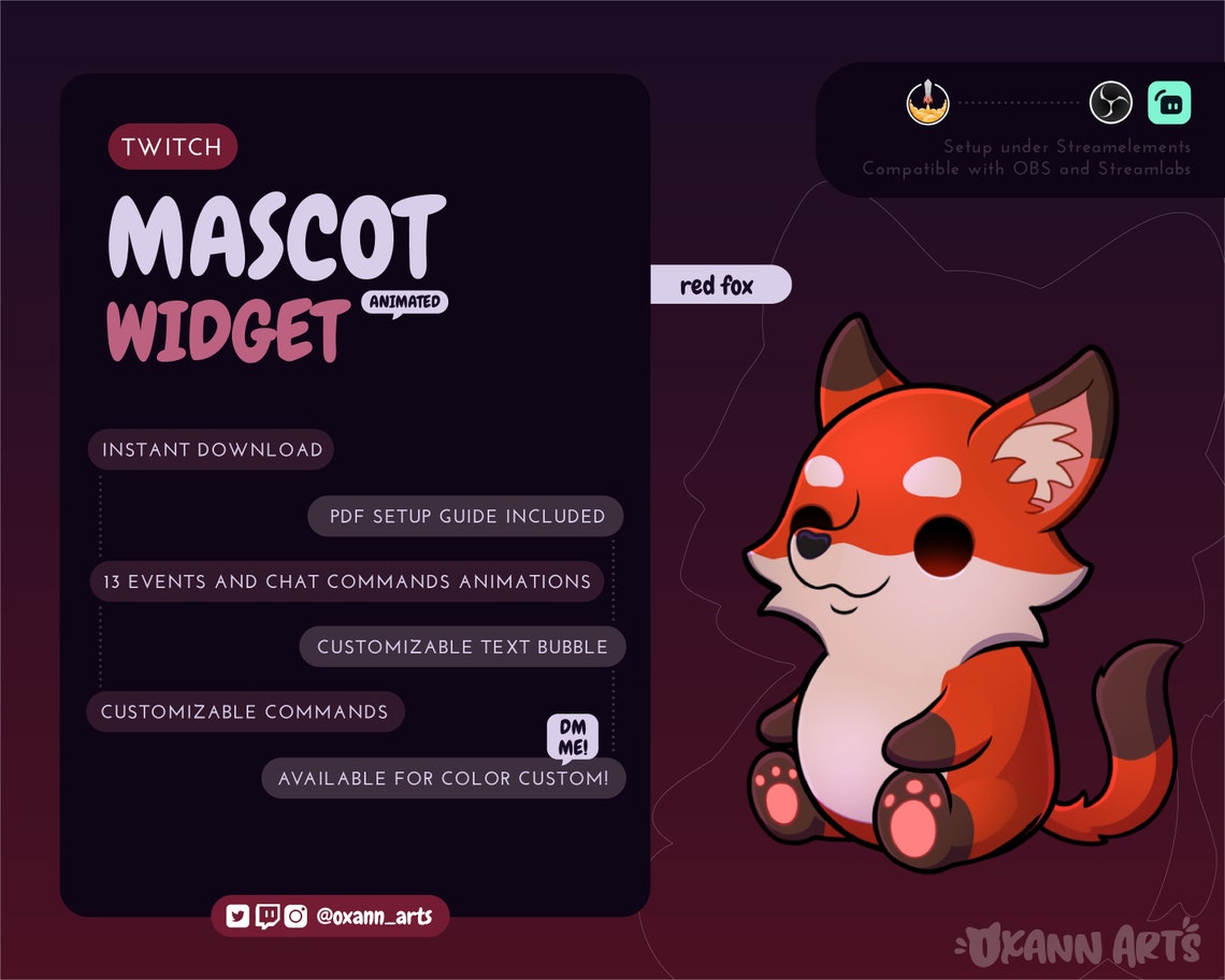 Animated Red Fox Stream Mascot: Chibi Twitch Pet, Customizable ...