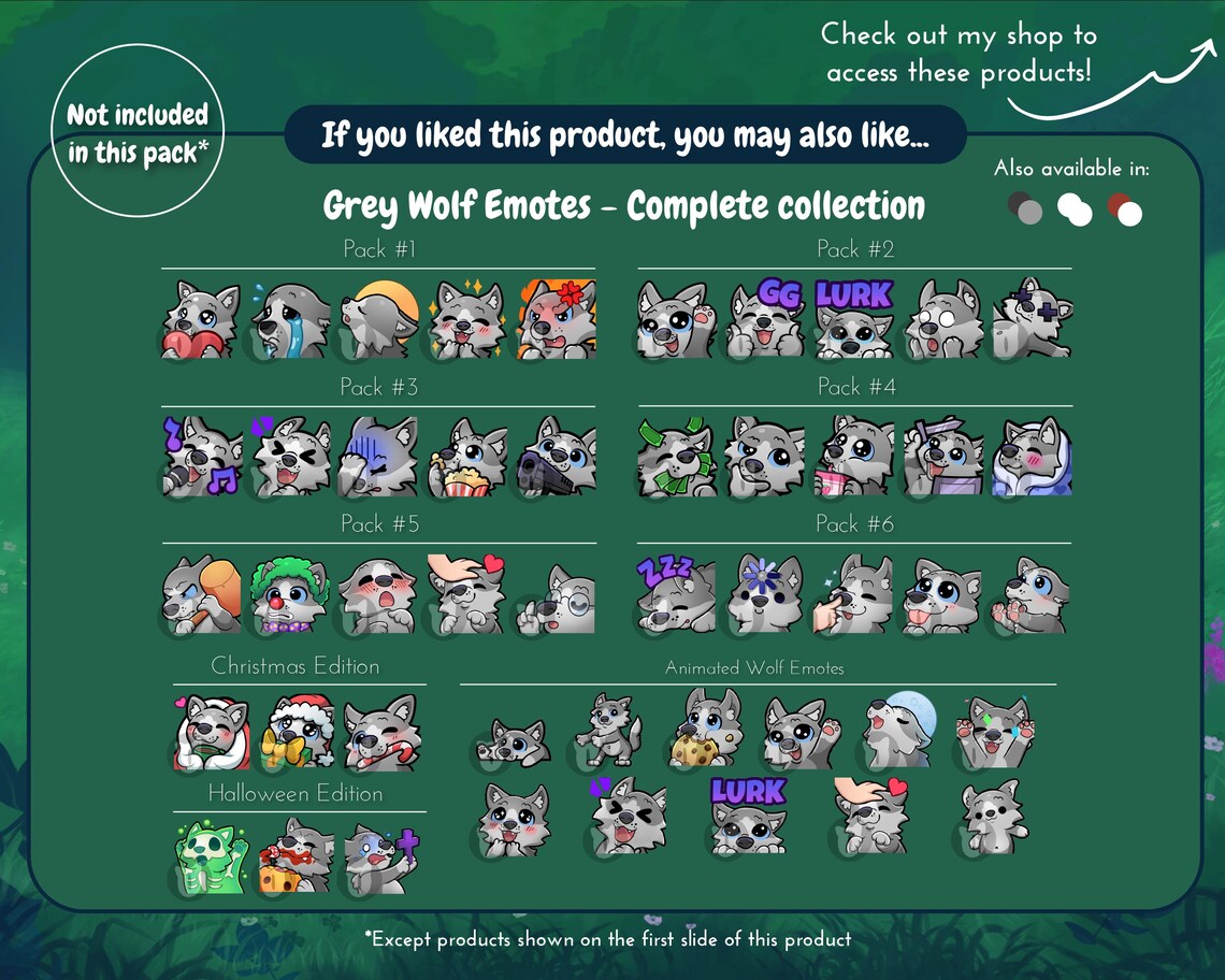 5x GREY Wolf Emotes Pack for Twitch - Cute Baby Wolf - Kawaii Wolf or ...