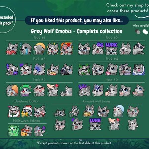 5x GREY Wolf Emotes Pack for Twitch - Cute Baby Wolf - Kawaii Wolf or ...
