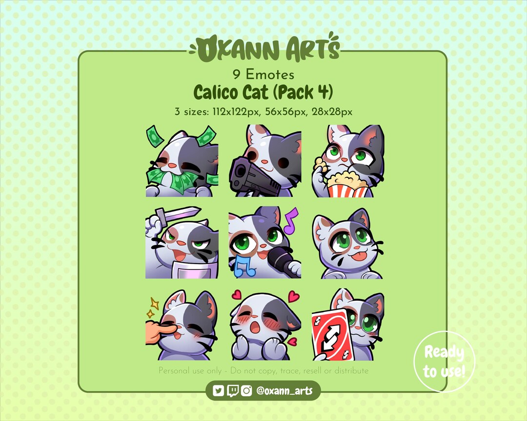 CALICO Cat Emotes (pack #4) Emoji Pack for Twitch and Discord (9-pack ...