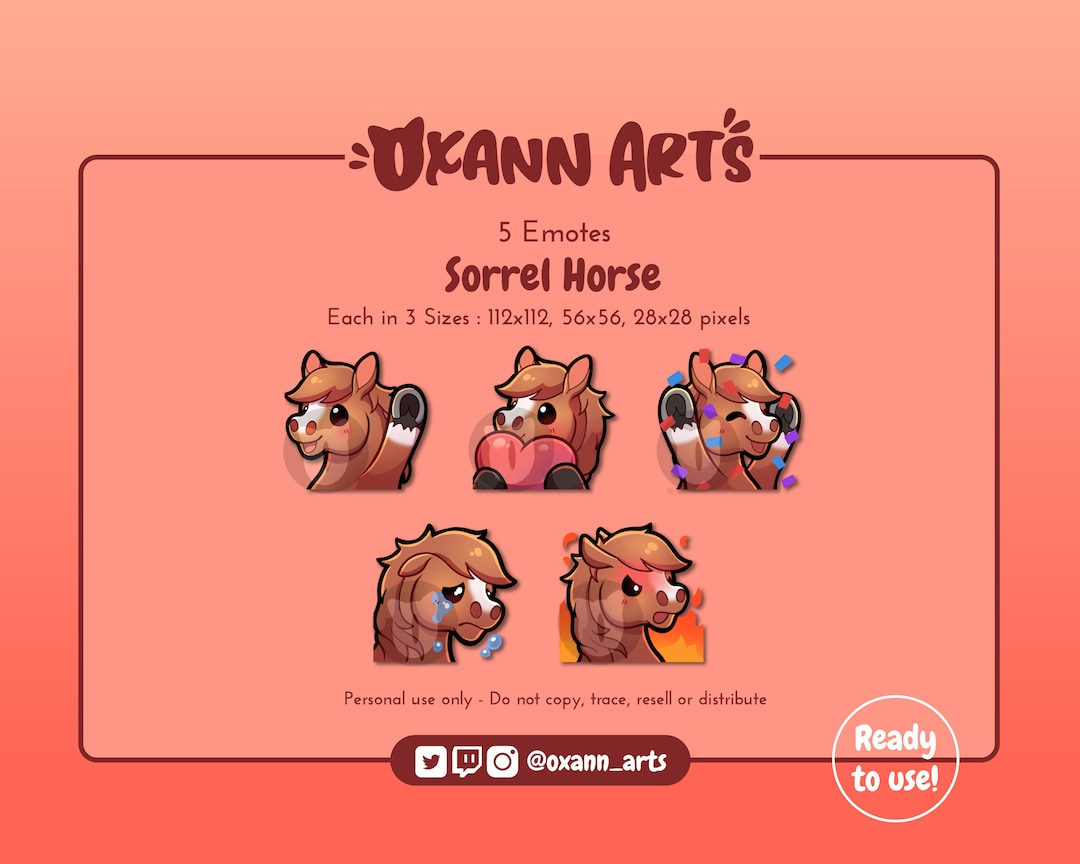 5x SORREL HORSE Emotes Emoji Pack for Twitch - Cute Brown Pony- Kawaii ...