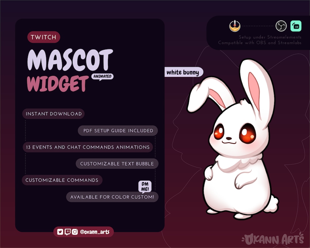 WHITE BUNNY Mascot / Stream Pet for Twitch | Cute Animated Customizable ...