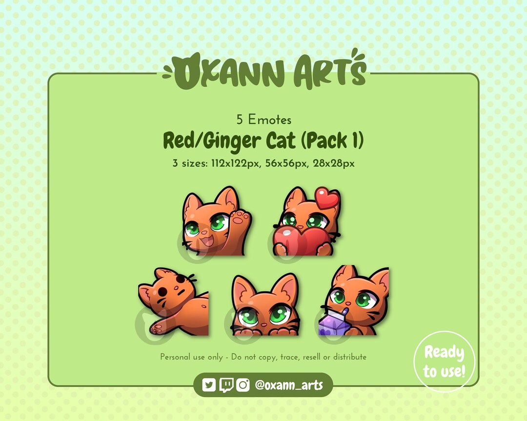 5x RED Cat Emotes (pack #1) Emoji Pack for Twitch - Cute Ginger ...