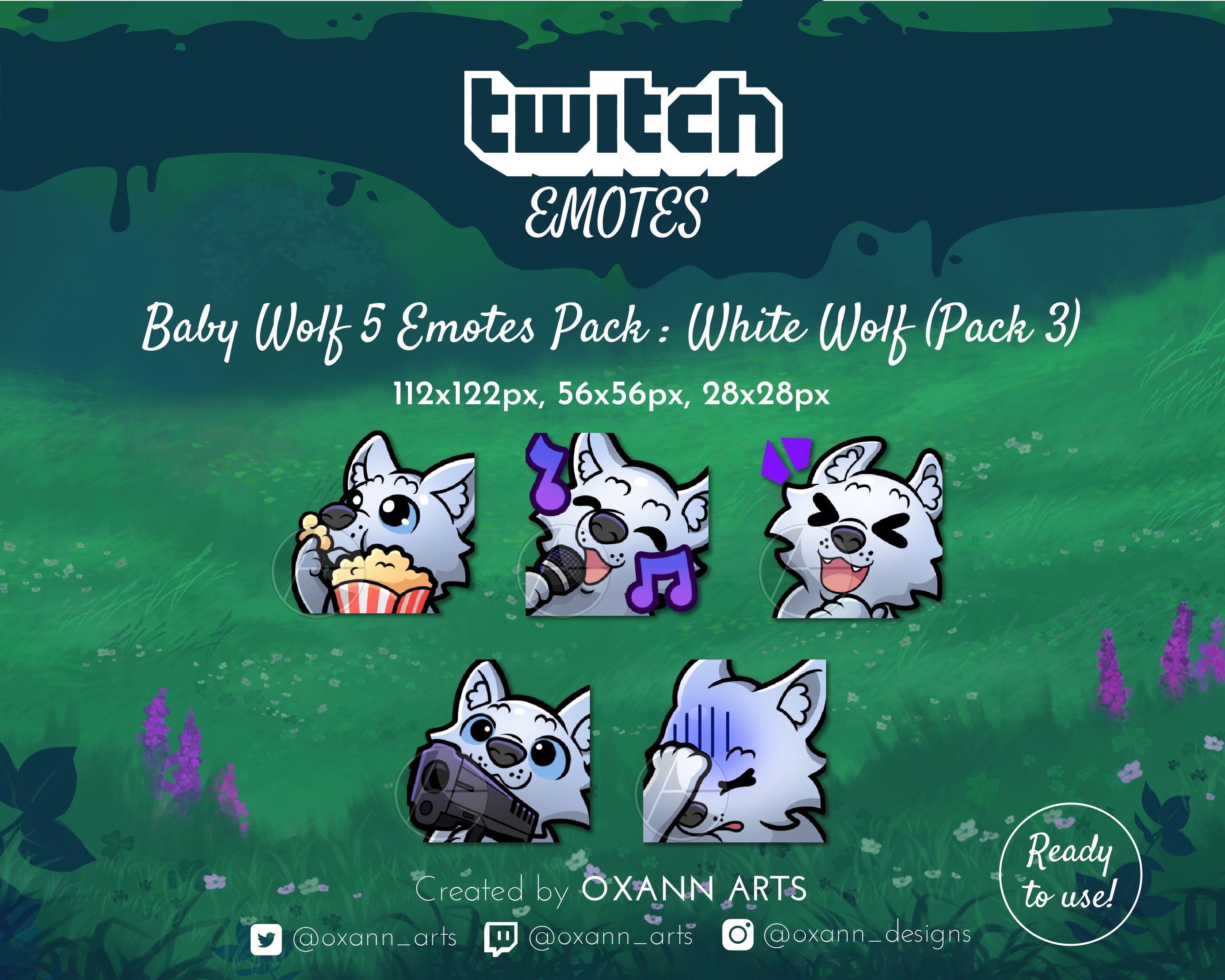 5x WHITE Wolf Emotes Pack for Twitch Cute Baby Wolf Kawaii | Etsy