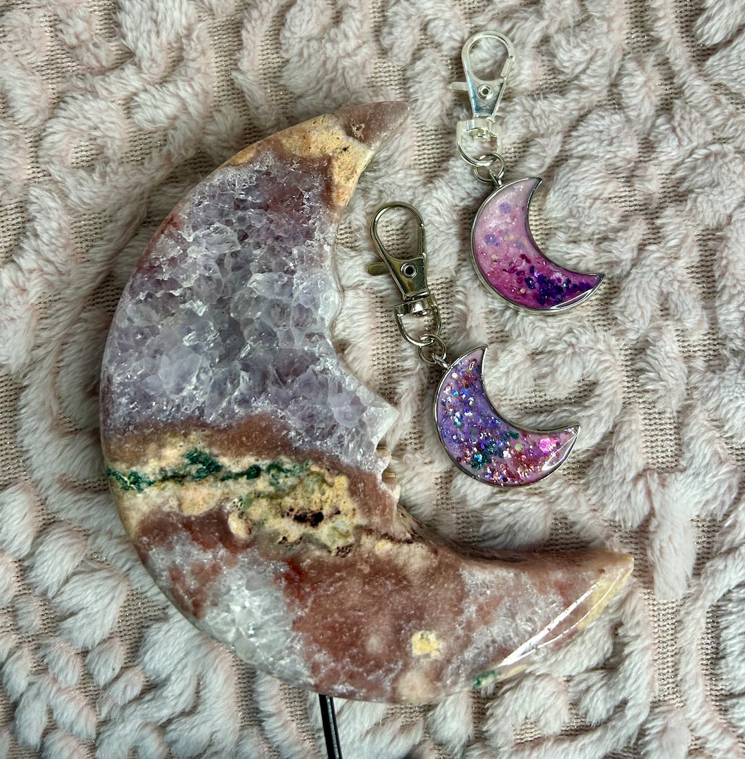 Moon Dog Tag Pink Amethyst Crystal Inspired Moons Resin Dog ID Tag ...